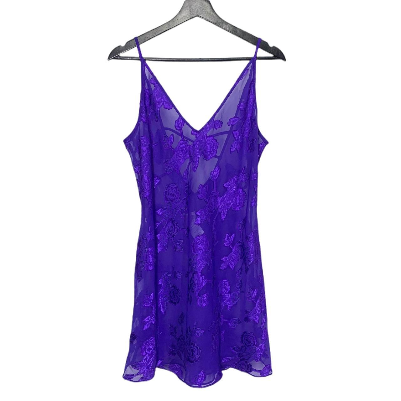 Vintage 90s Purple Sheer Floral Sleeveless Nightgown Depop