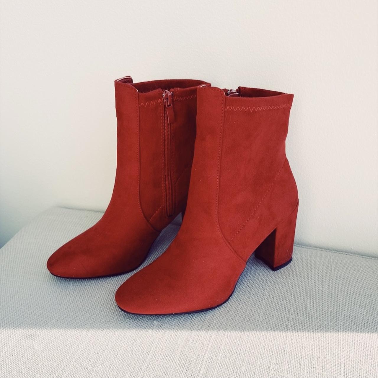 Top Moda Red Block Heel Booties Brand new, still in... - Depop