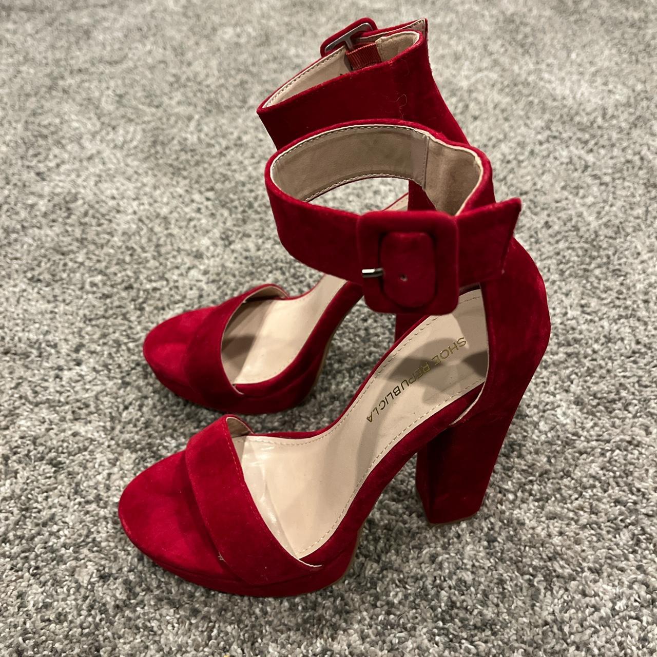 Red velvet shoe republica heels (very high) #heels... - Depop