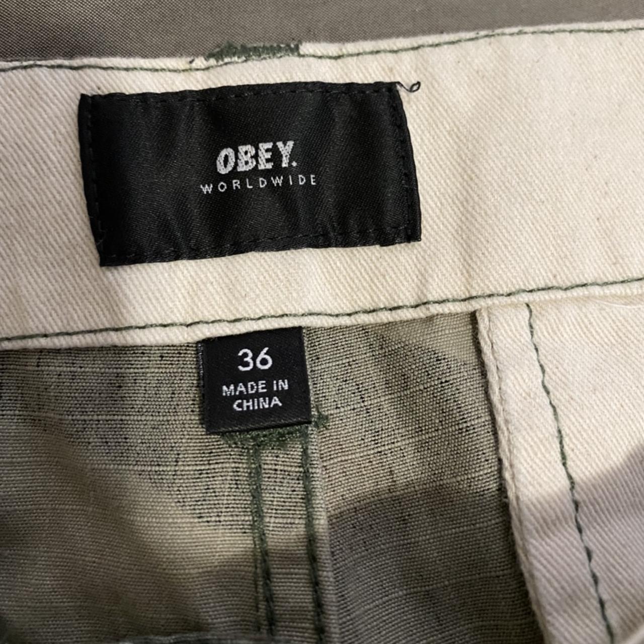 Obey Men's Green and Khaki Shorts | Depop