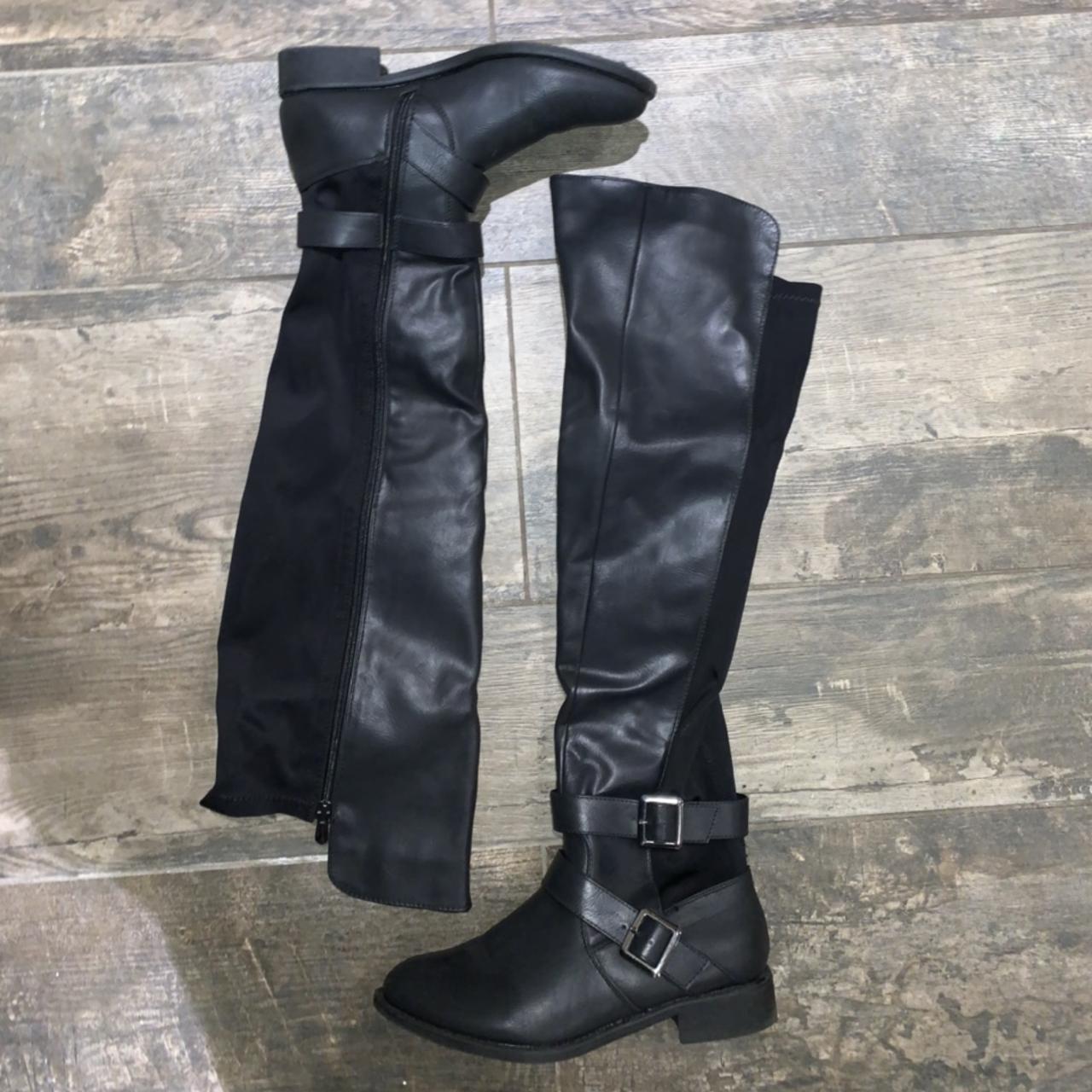 Top Moda Black Leather Knee High Boots • excellent... - Depop