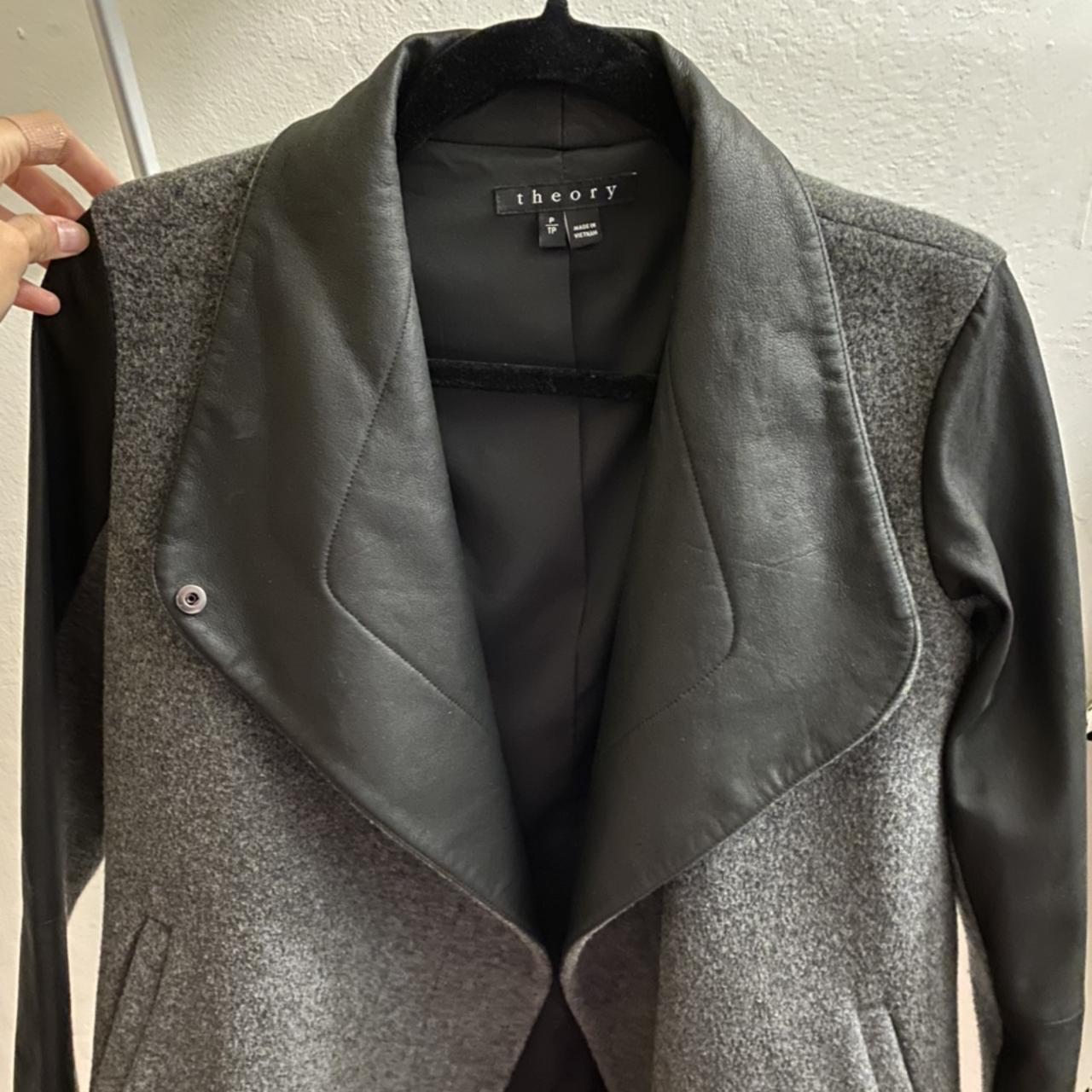 Theory Wool and leather jacket. Worn once in perfect... - Depop