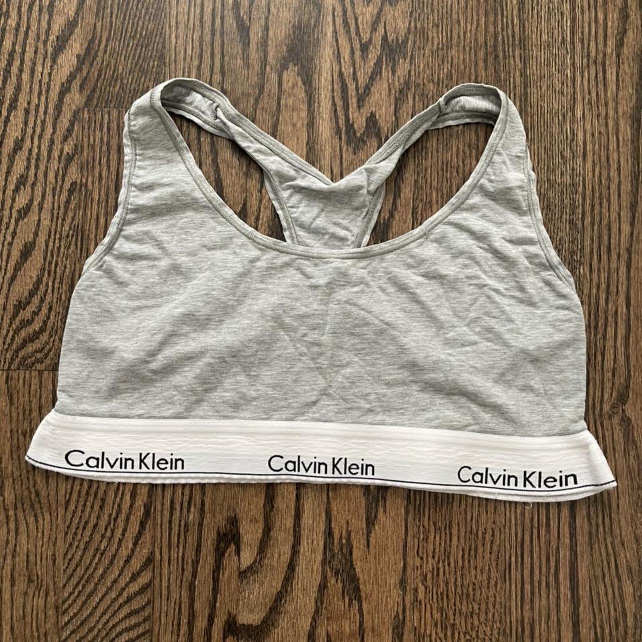 Calvin Klein Women's Grey and White Bra | Depop