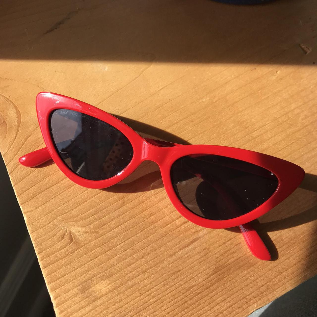 90s red cat eye sunglasses shiny, black frames.... - Depop