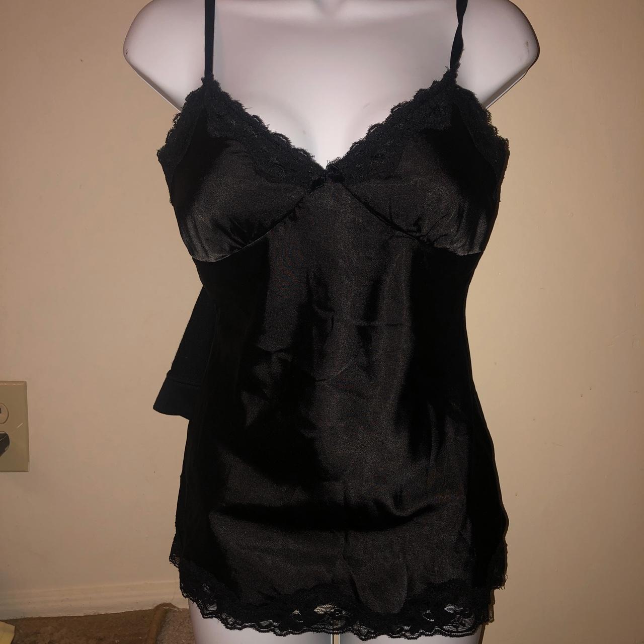 cute simple black satin lace cami lingerie top ... - Depop