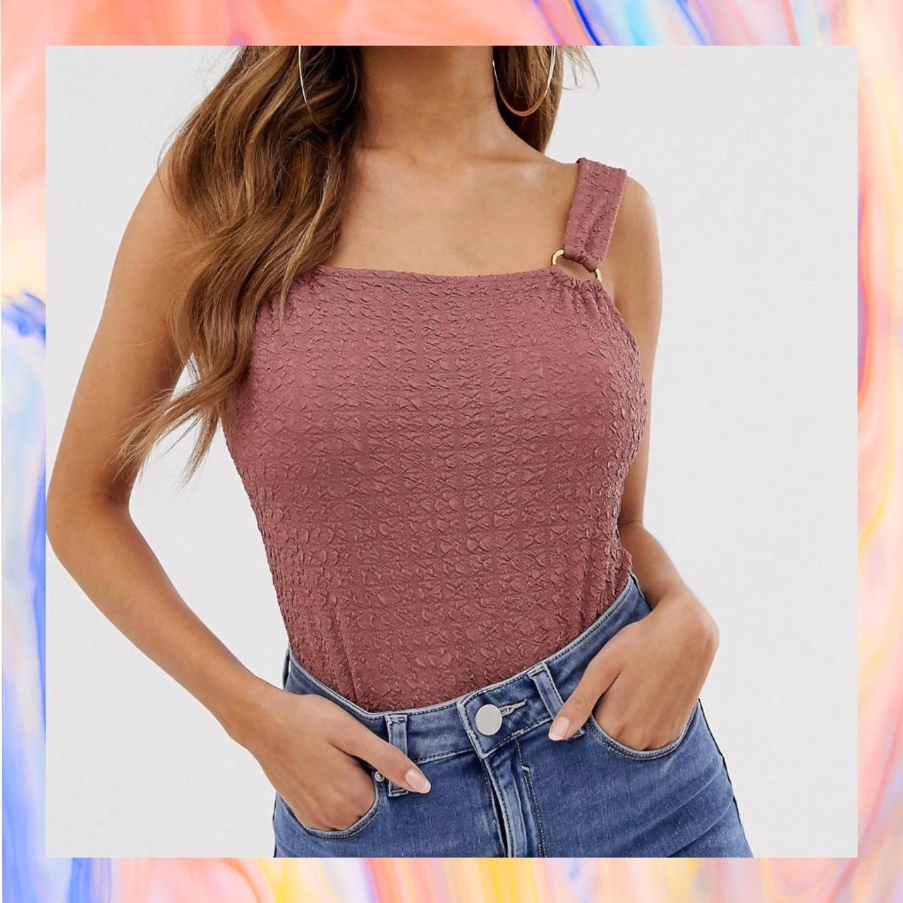 Sexy ASOS square neck body suit in crinkle, with... - Depop