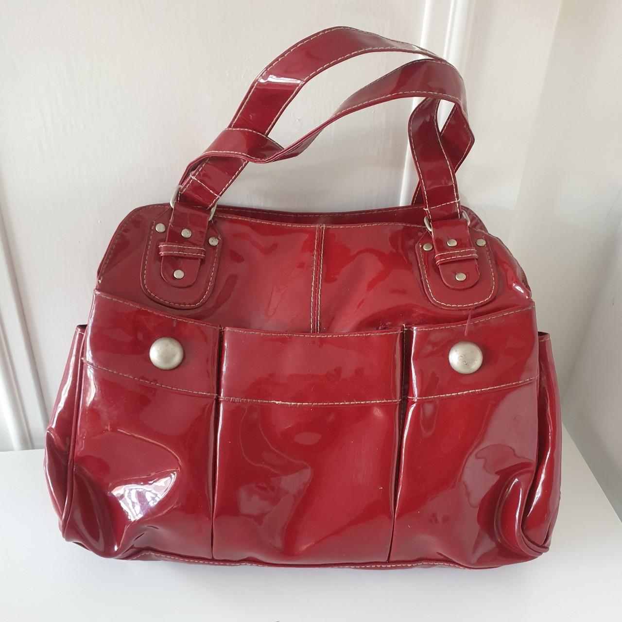 Y2k red patent handbag with short handles. Medium... | Depop