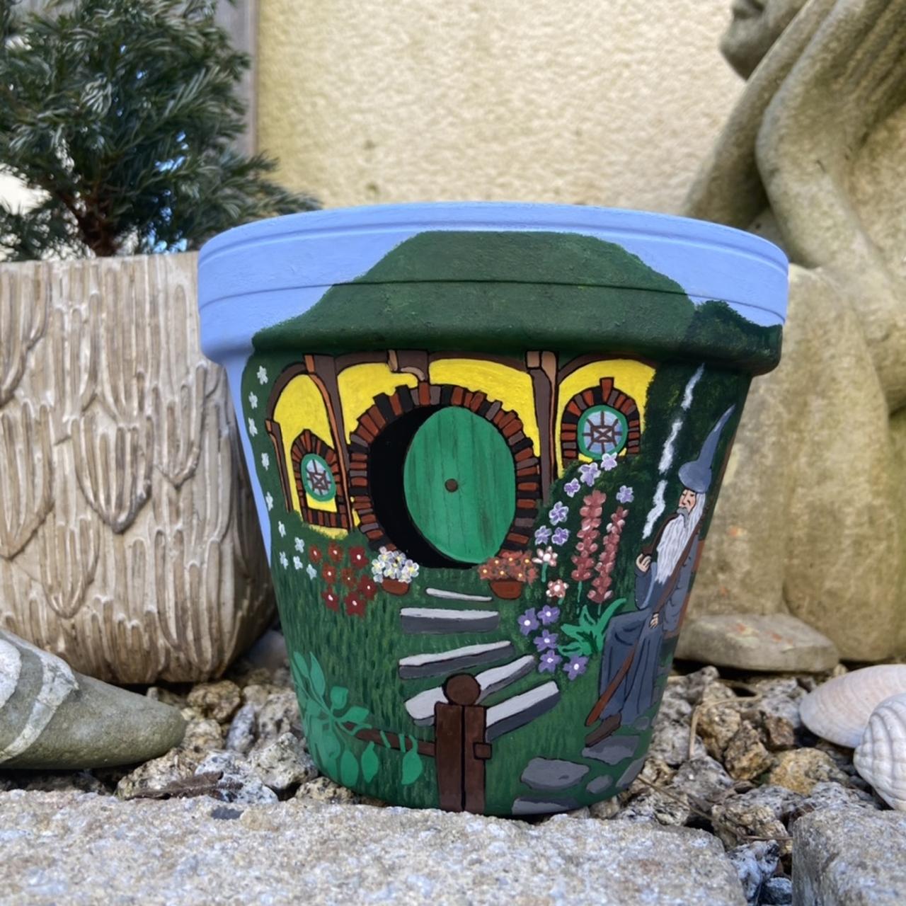 Hand painted hobbit plant pot 🪴 Pot height: 15cm Pot... - Depop