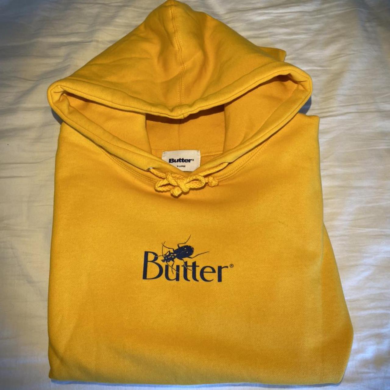 Butter Goods Men's Yellow and Navy Hoodie | Depop