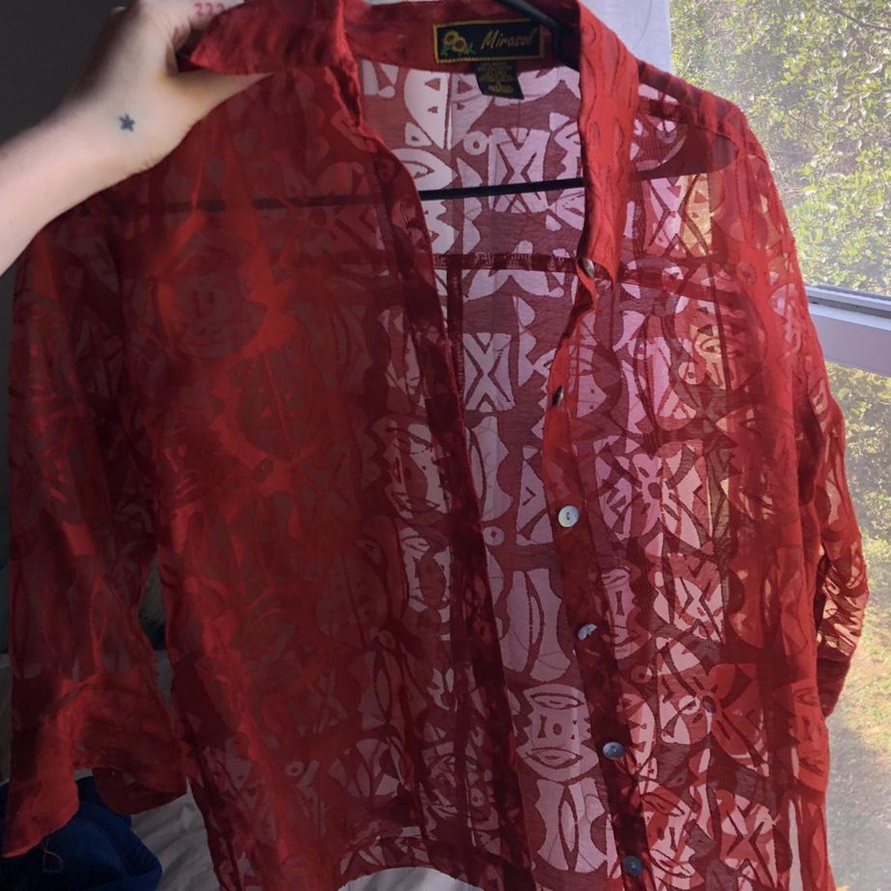 vintage, red, sheer, blouse *button down* will fit... - Depop