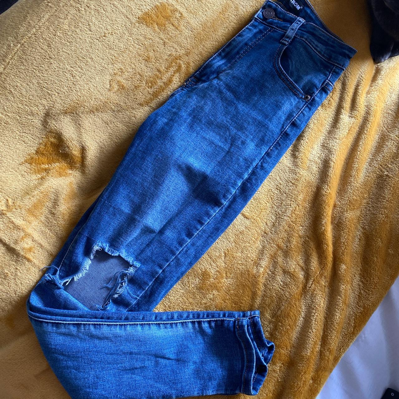 Dark washed out denim ripped skinny jeans , size 4/6... - Depop