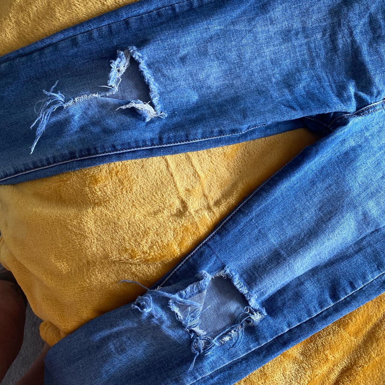 Dark washed out denim ripped skinny jeans , size 4/6... - Depop