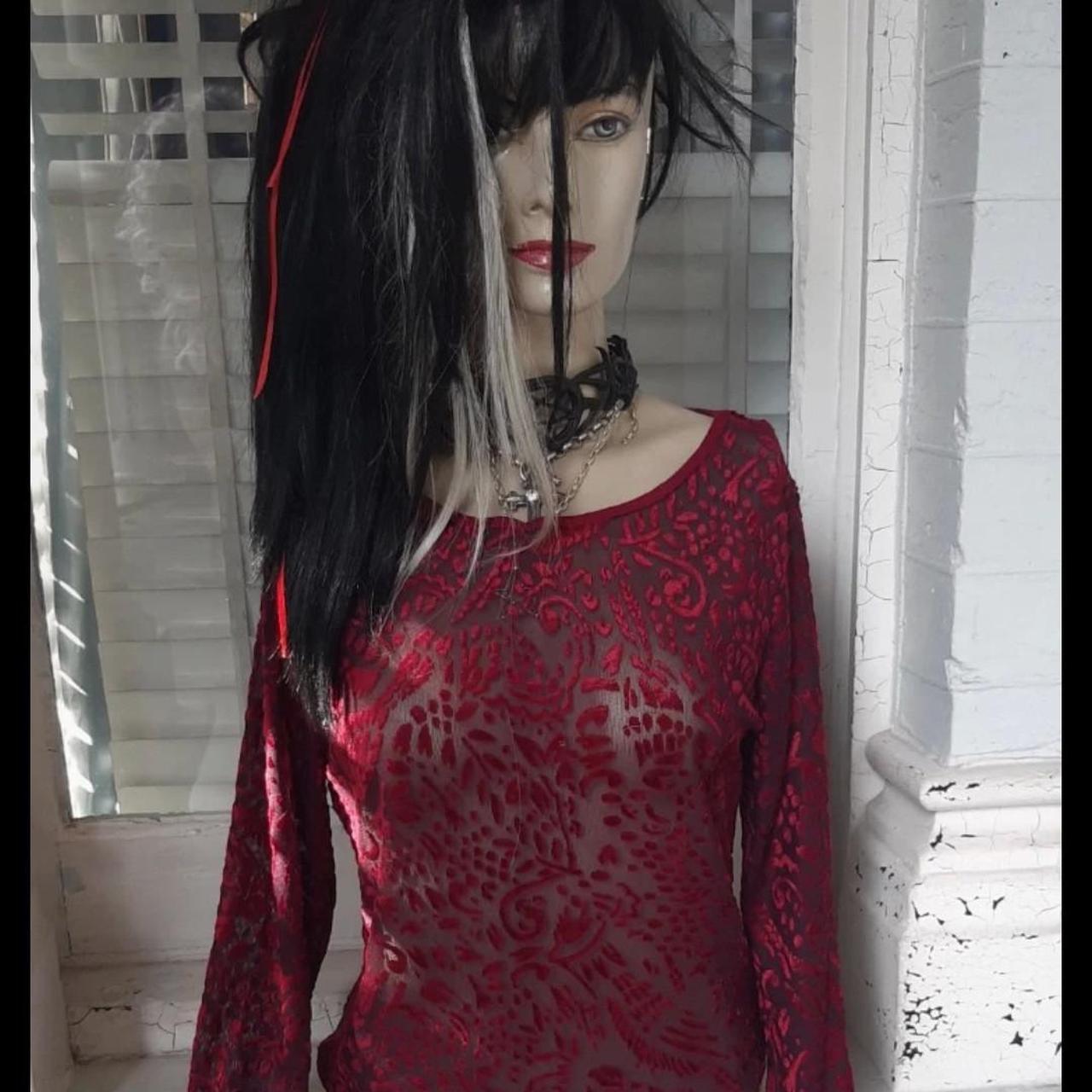 Gothic/Vampire Blood Red 3D embossed sheer net... - Depop