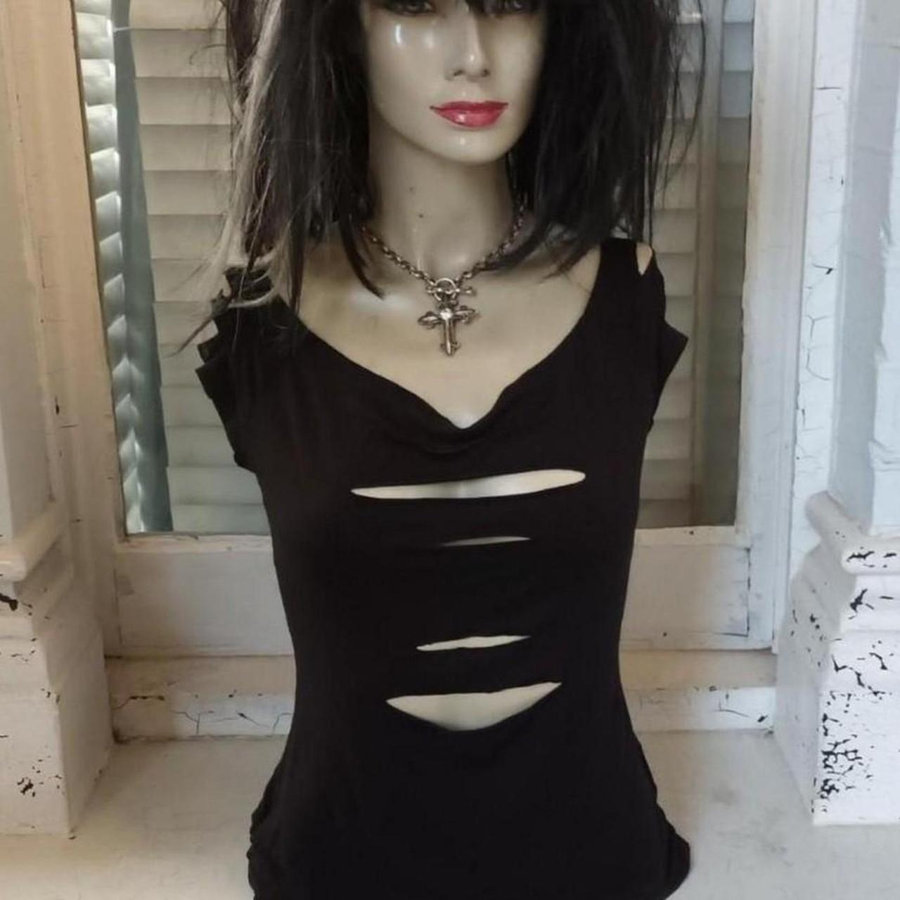 90s Iconic Trad Goth Shredded top by Necessary... - Depop