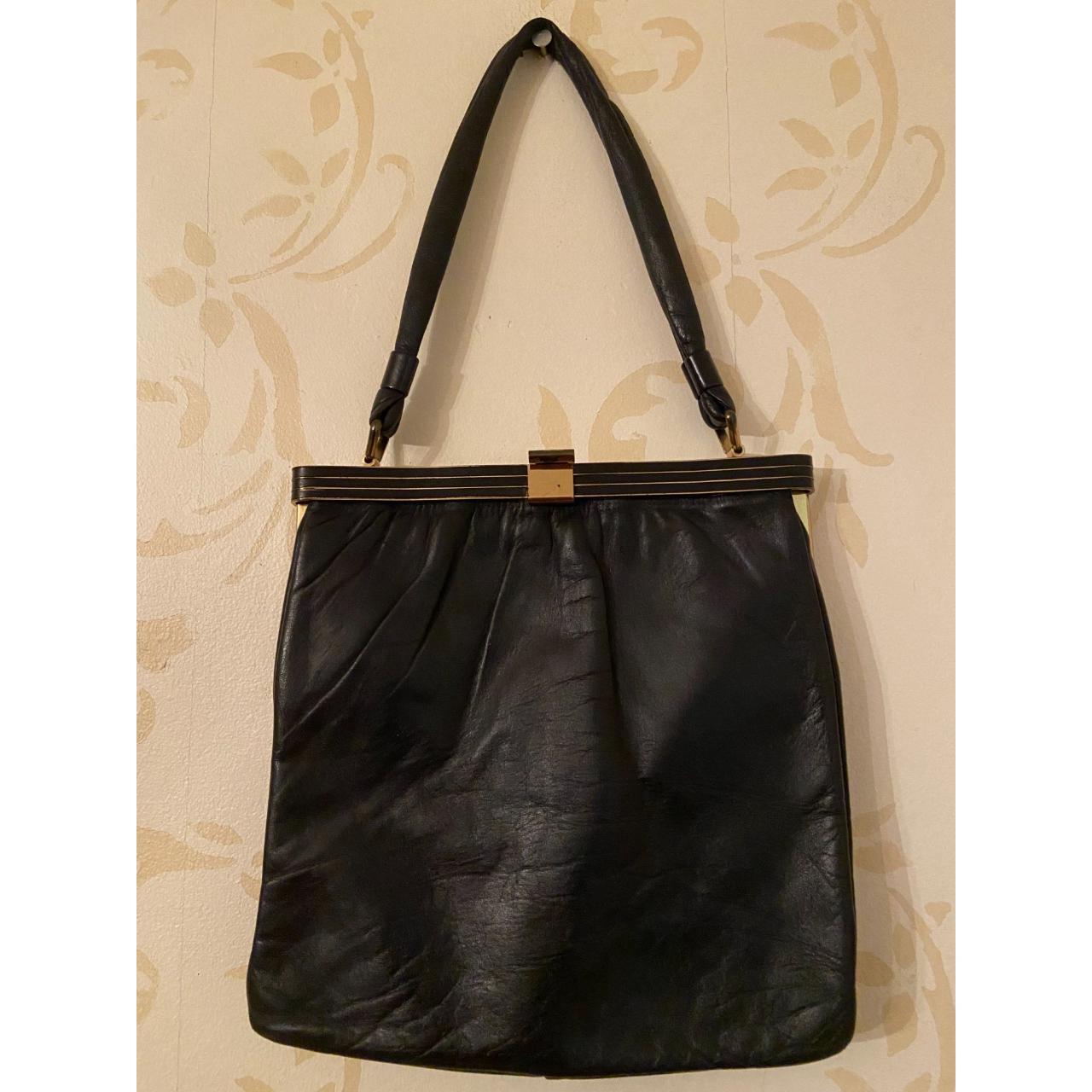 Jane Shilton Black Leather Vintage Handbag width -... - Depop