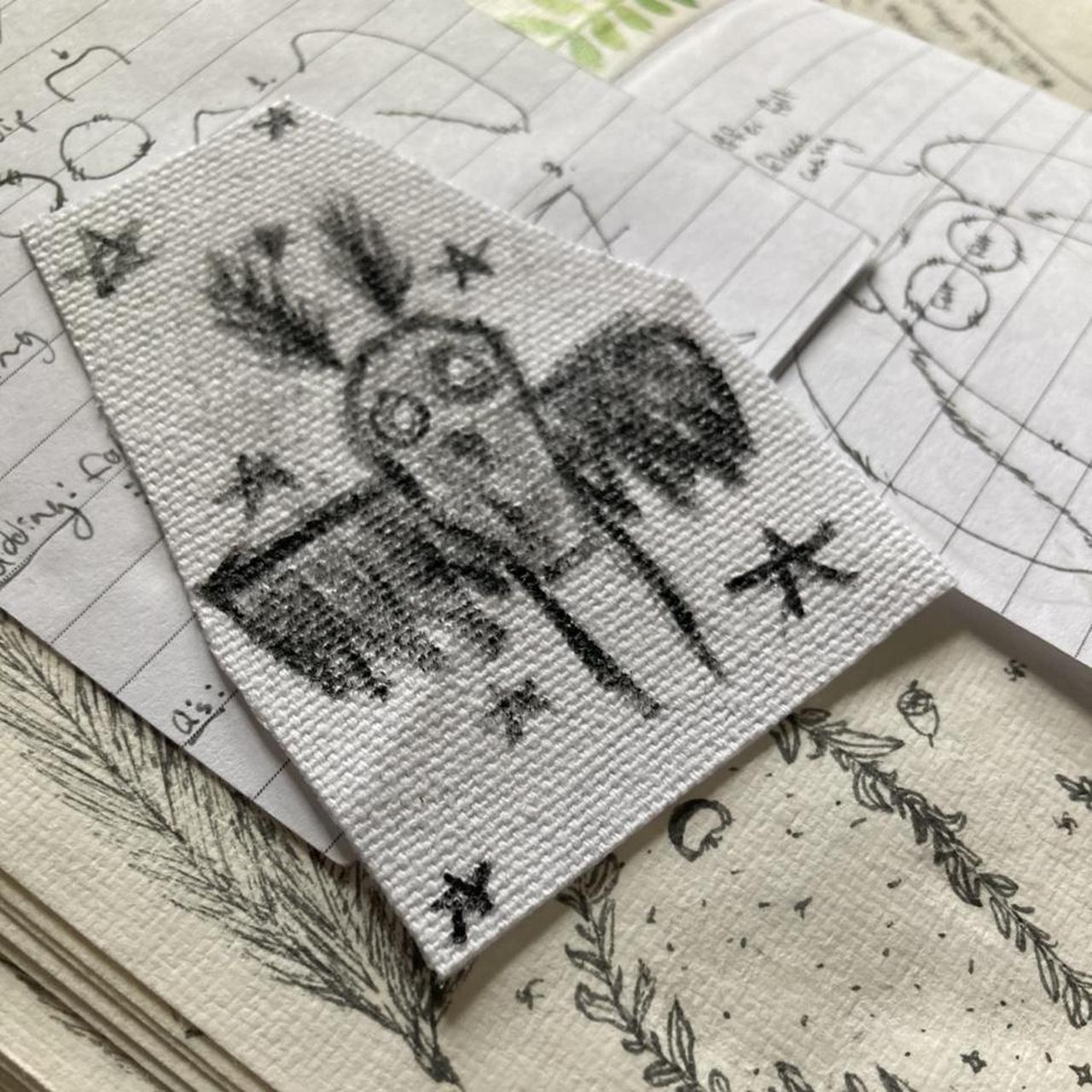 “Scribble” Mothman hand-painted fabric patch 🖤black... - Depop