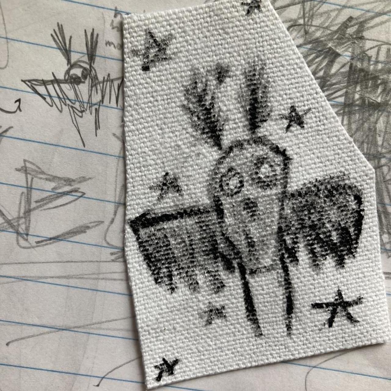 “Scribble” Mothman hand-painted fabric patch 🖤black... - Depop