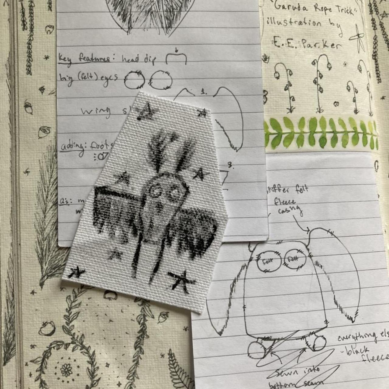 “Scribble” Mothman hand-painted fabric patch 🖤black... - Depop