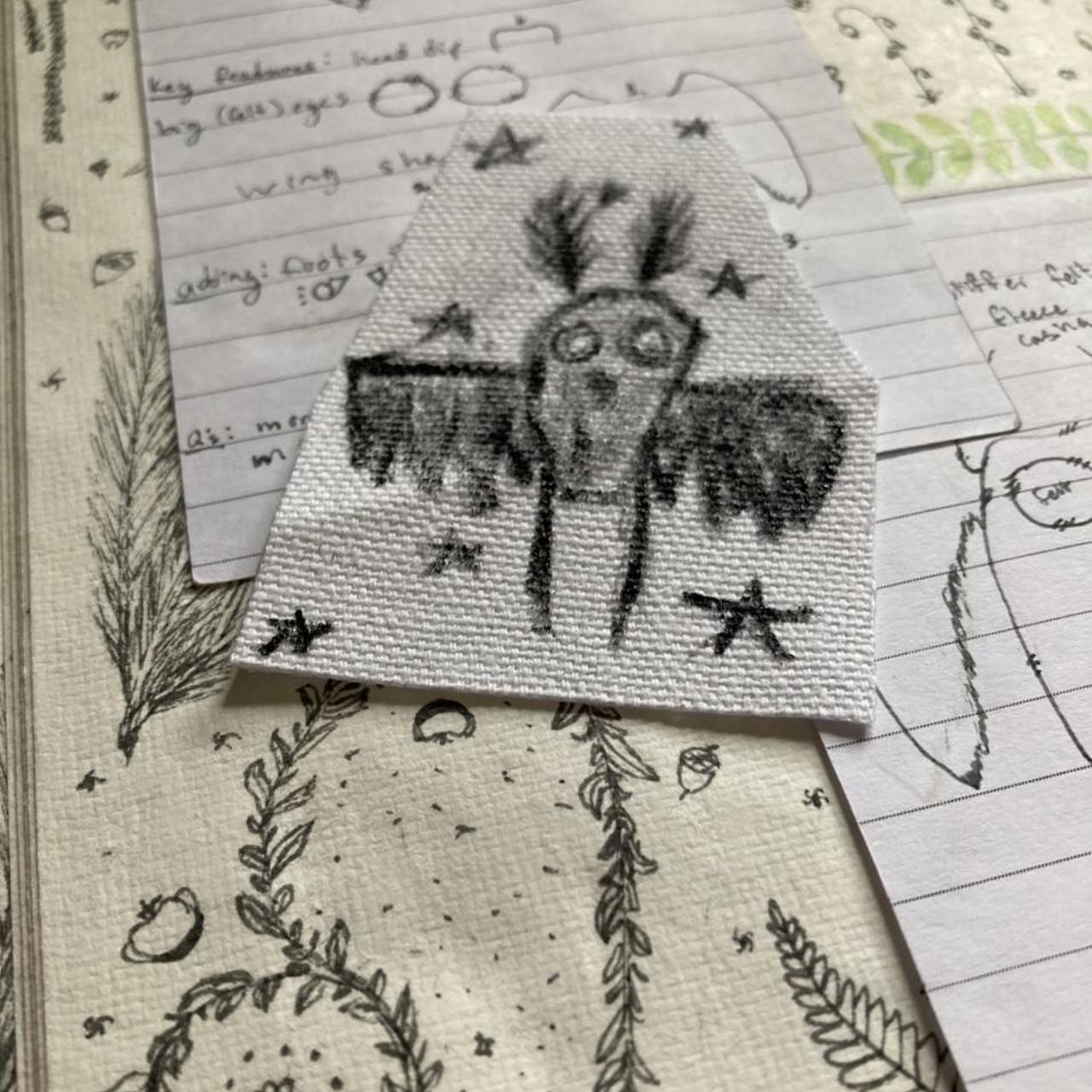 “Scribble” Mothman hand-painted fabric patch 🖤black... - Depop