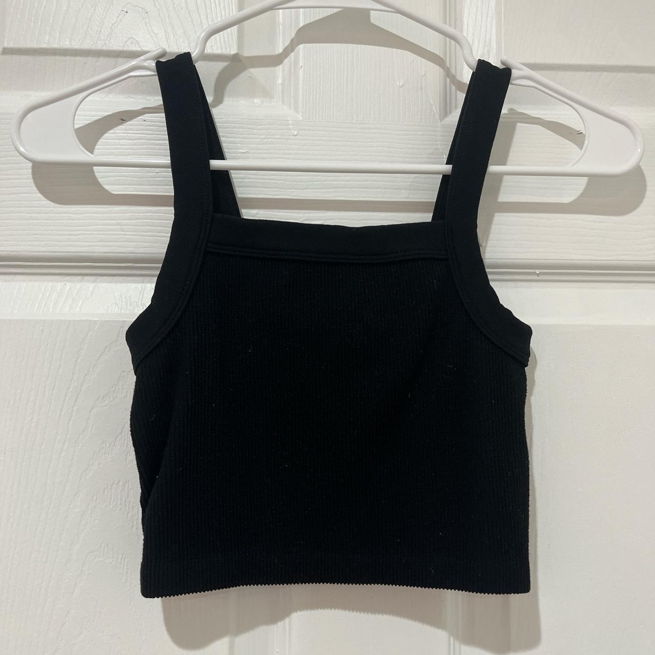 Black cropped tank top. Super cute black ribbed... - Depop
