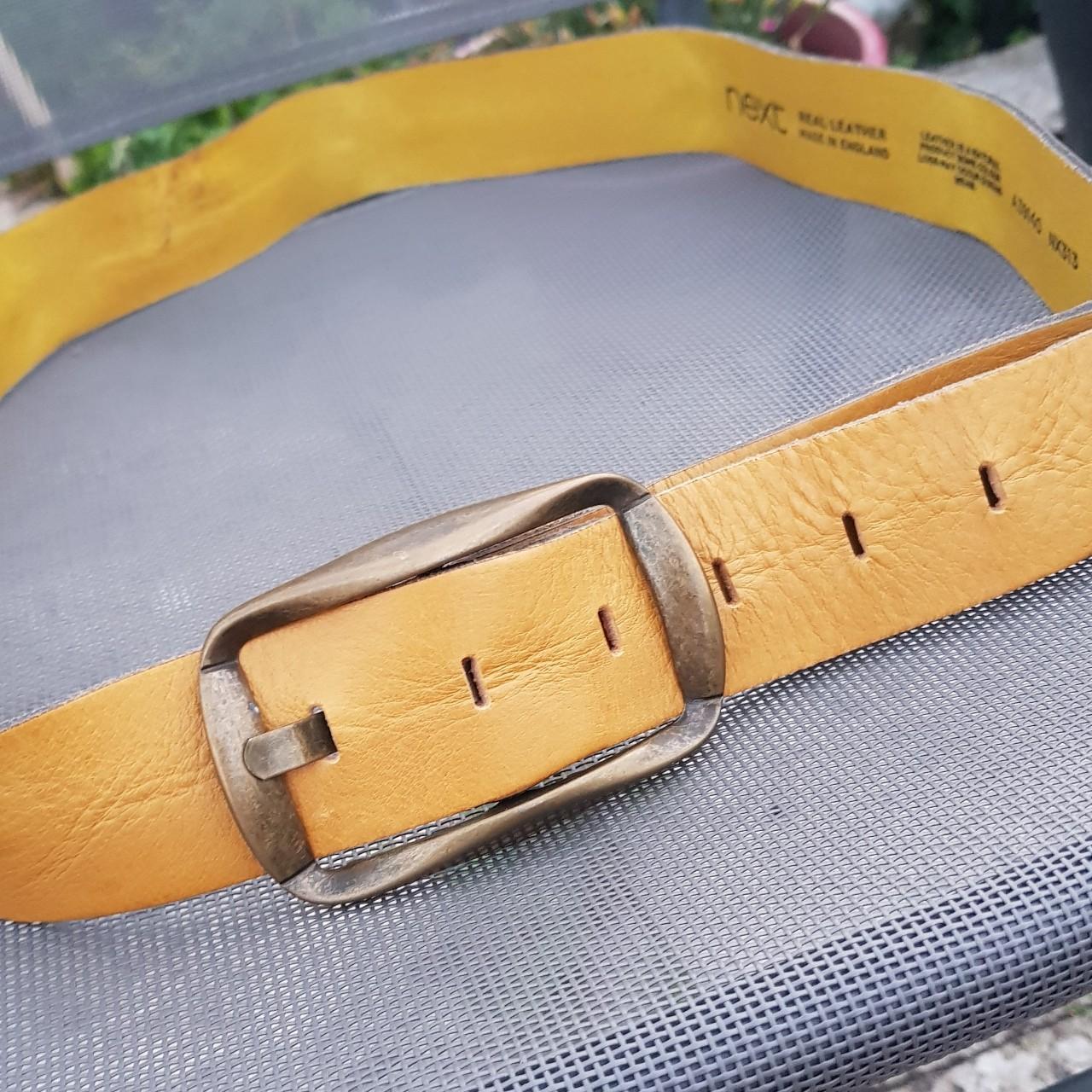 Funky retro silver buckle ochre yellow leather belt,... - Depop