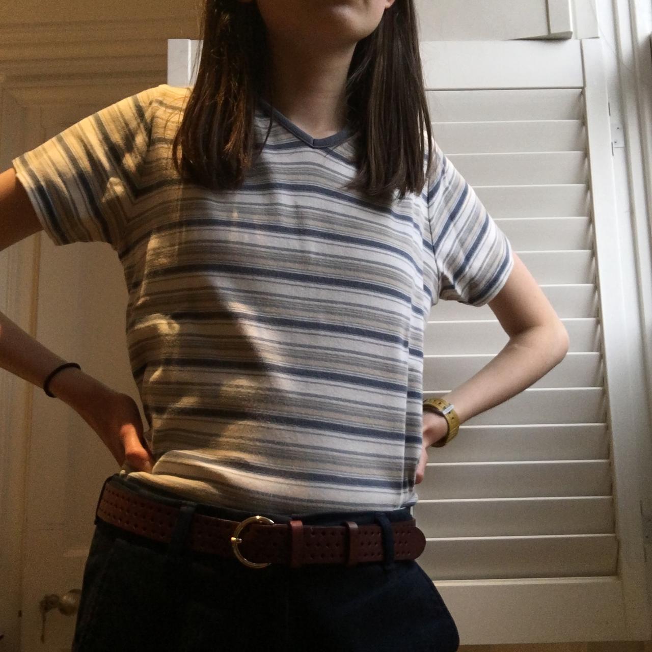 super cute striped v-neck tshirt, 'style' by EWM... - Depop