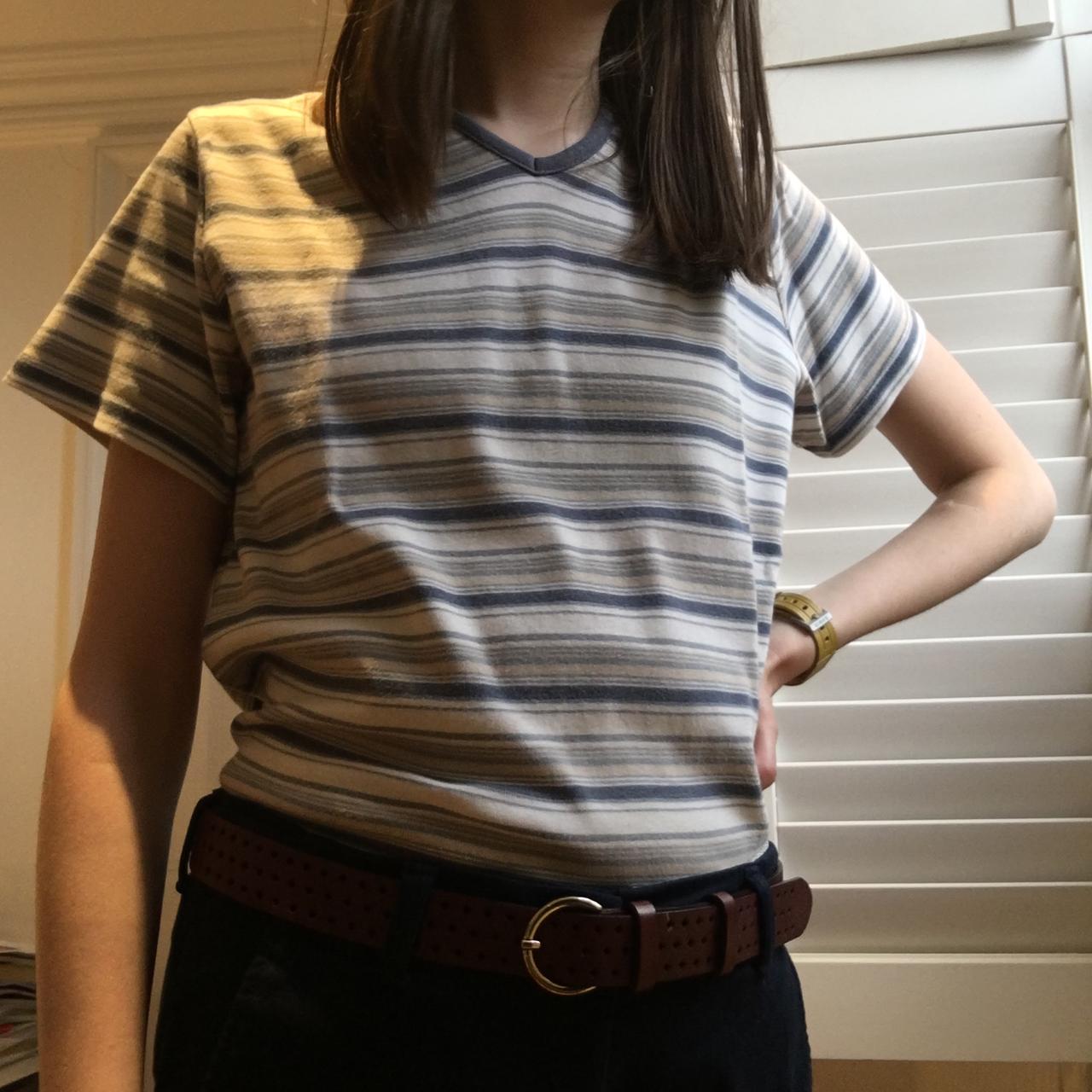 super cute striped v-neck tshirt, 'style' by EWM... - Depop