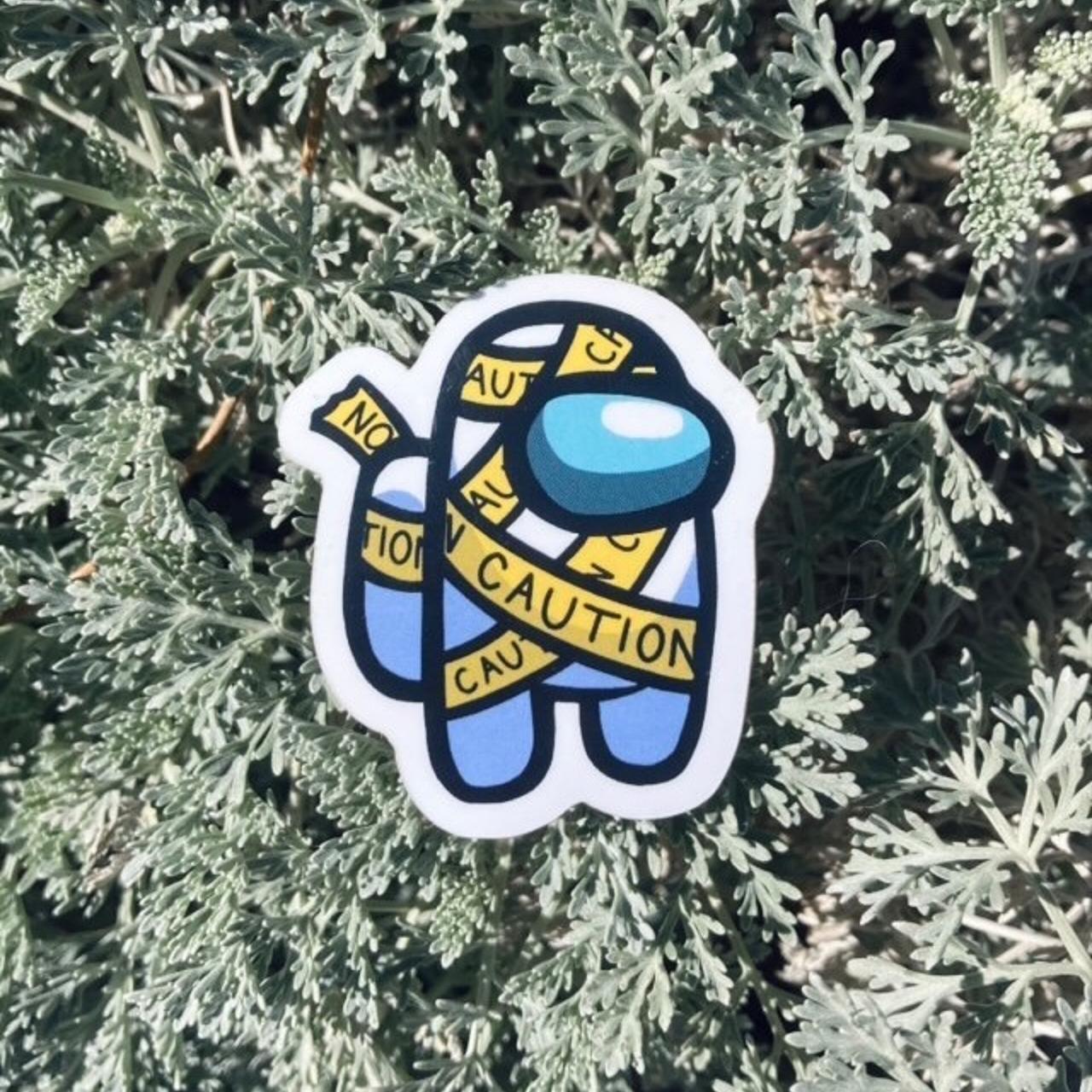 Die cut among us “proceed with caution” sticker!... - Depop