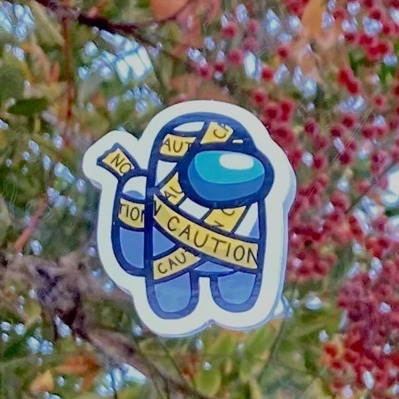 Die cut among us “proceed with caution” sticker!... - Depop