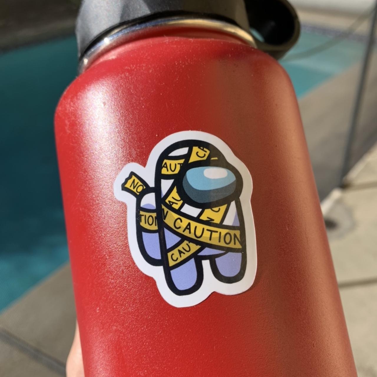 Die cut among us “proceed with caution” sticker!... - Depop