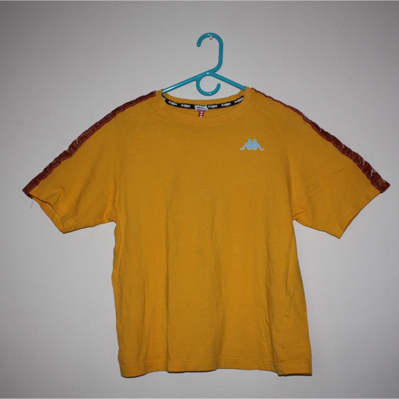 Yellow Kapp brand shirt with red/burgundy crushed... - Depop