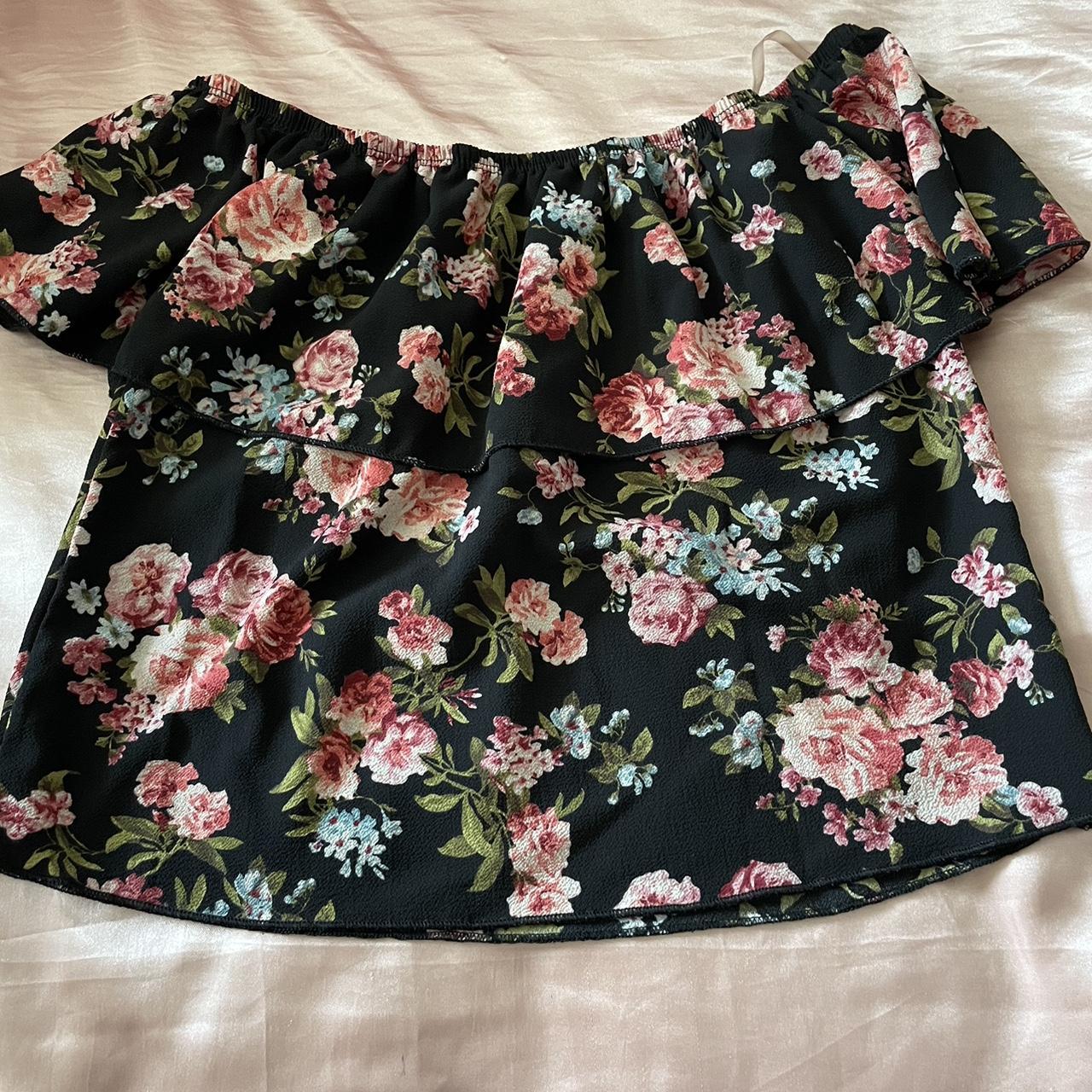 Off the shoulder black floral top from brand... - Depop