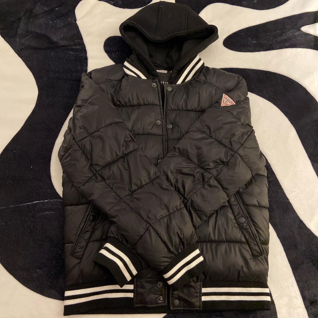 small mens detachable hood : hooded guess puffer coat - Depop