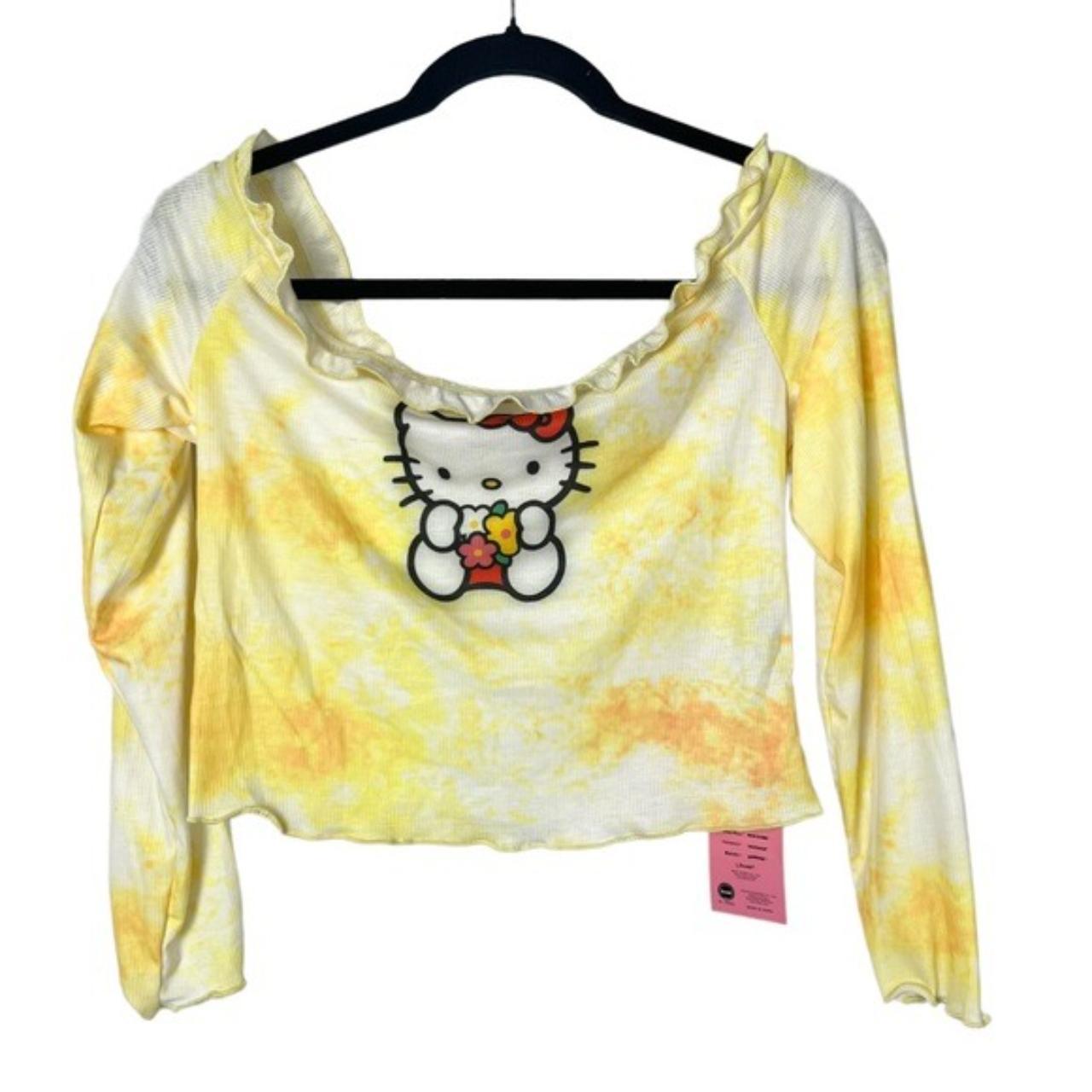 Shein X Hello Kitty Yellow Tie Dye Ruffle Cropped Depop