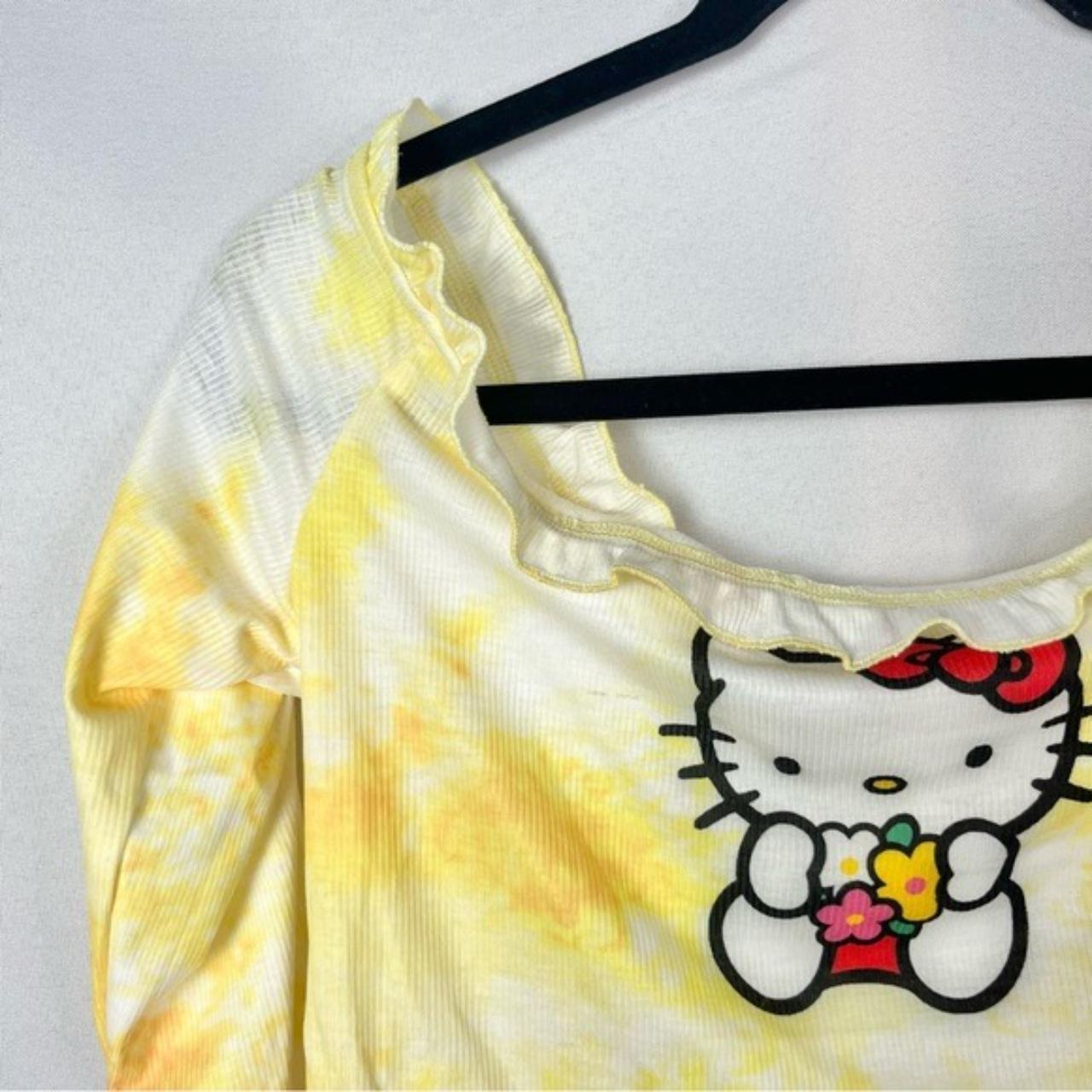 SHEIN X Hello Kitty Yellow Tie Dye Ruffle Cropped... - Depop