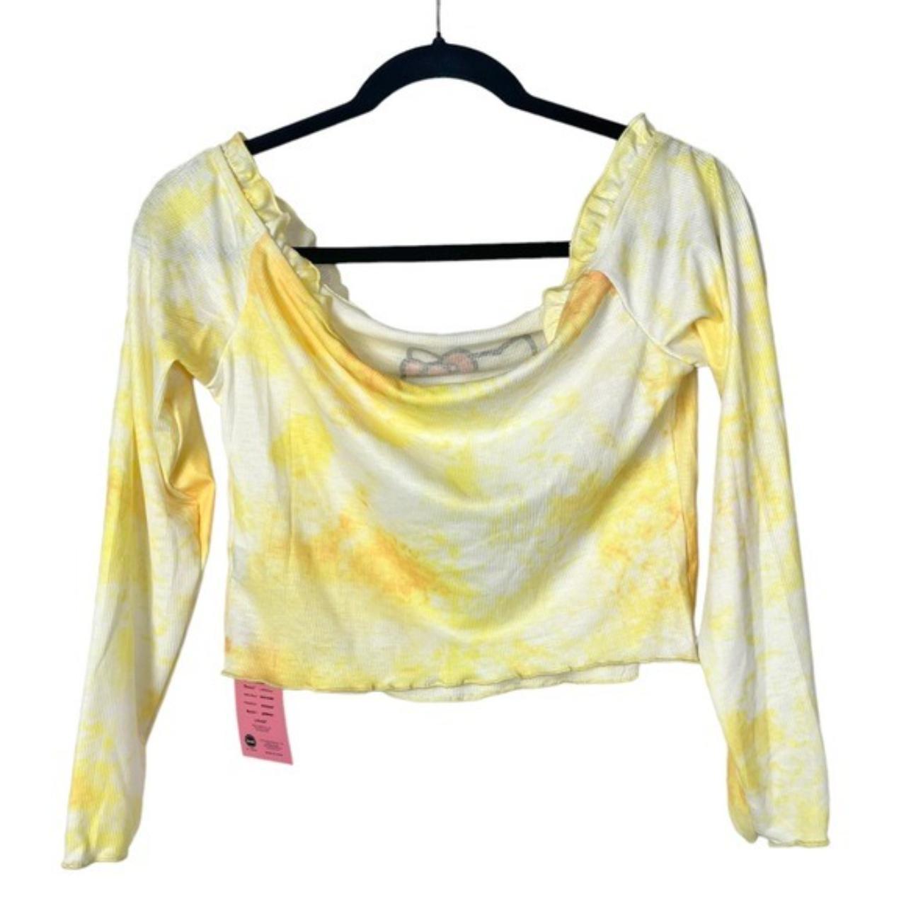 SHEIN X Hello Kitty Yellow Tie Dye Ruffle Cropped... - Depop