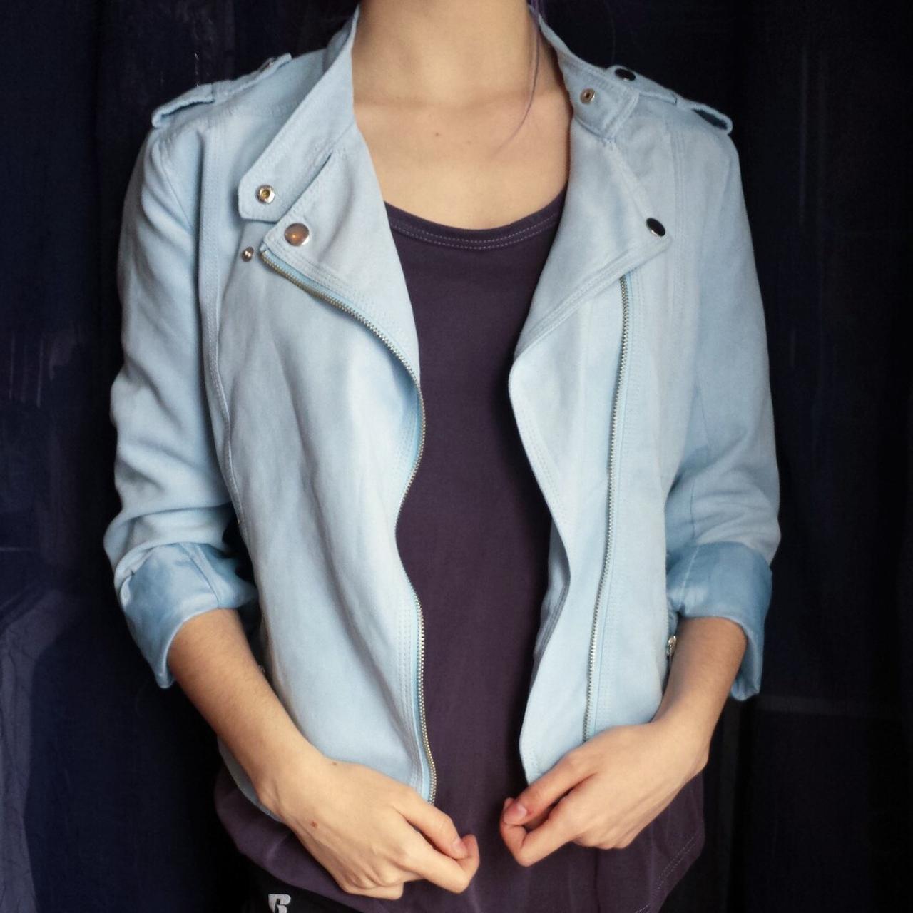 amazing baby blue moto jacket!! this gorgeous jacket... - Depop