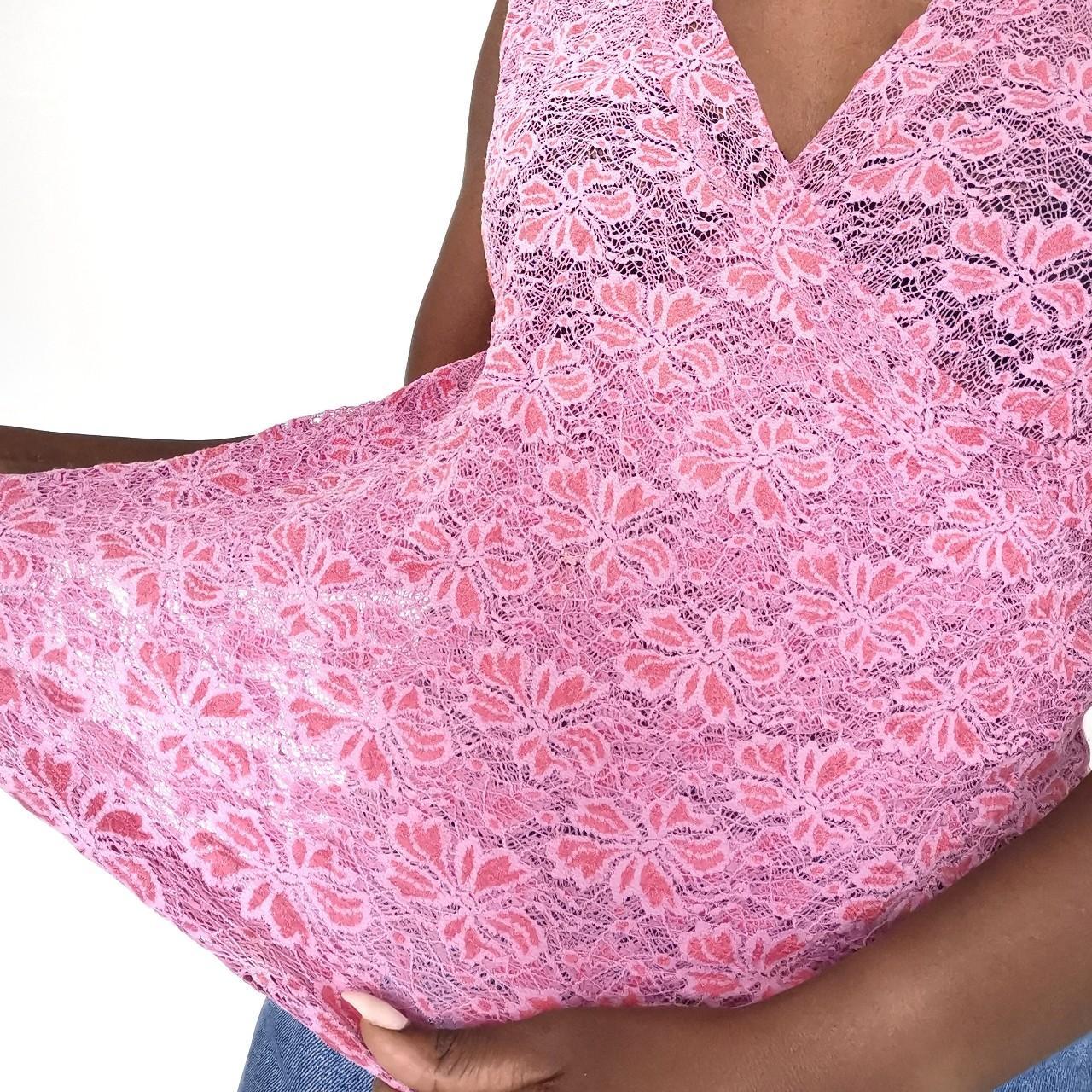 Cute lace pink top Very stretchy size 14 Model -... - Depop