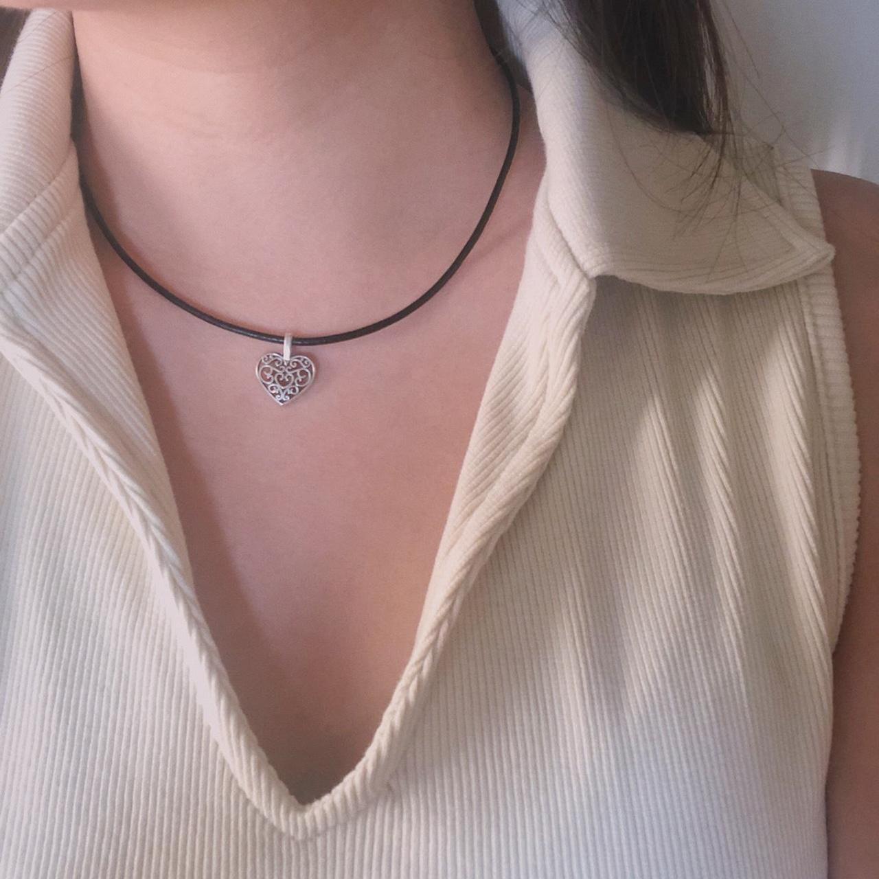 💖 y2k 90s heart charm necklace Silver heart charm... - Depop