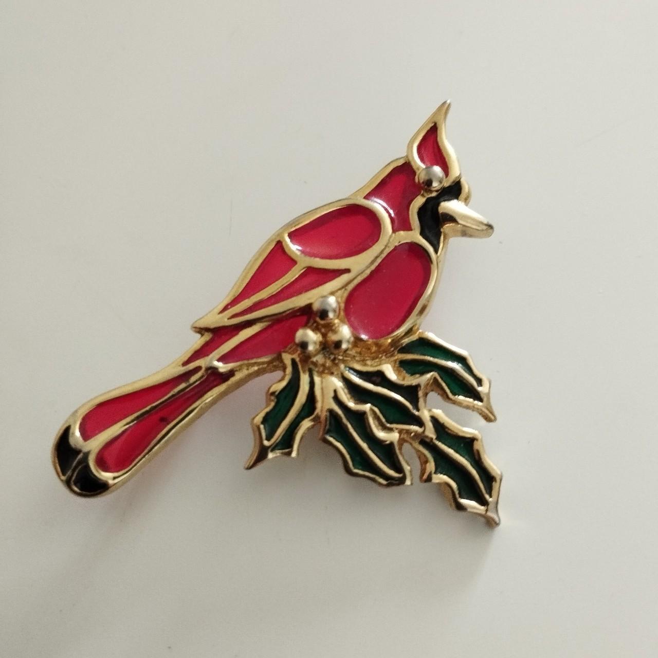 Woman's Red Cardinal Enamel Christmas Brooch Ladies... - Depop