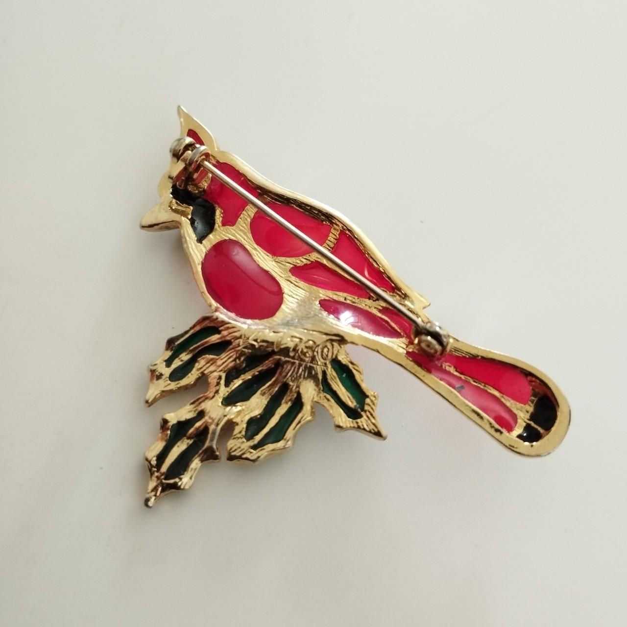 Woman's Red Cardinal Enamel Christmas Brooch Ladies... - Depop