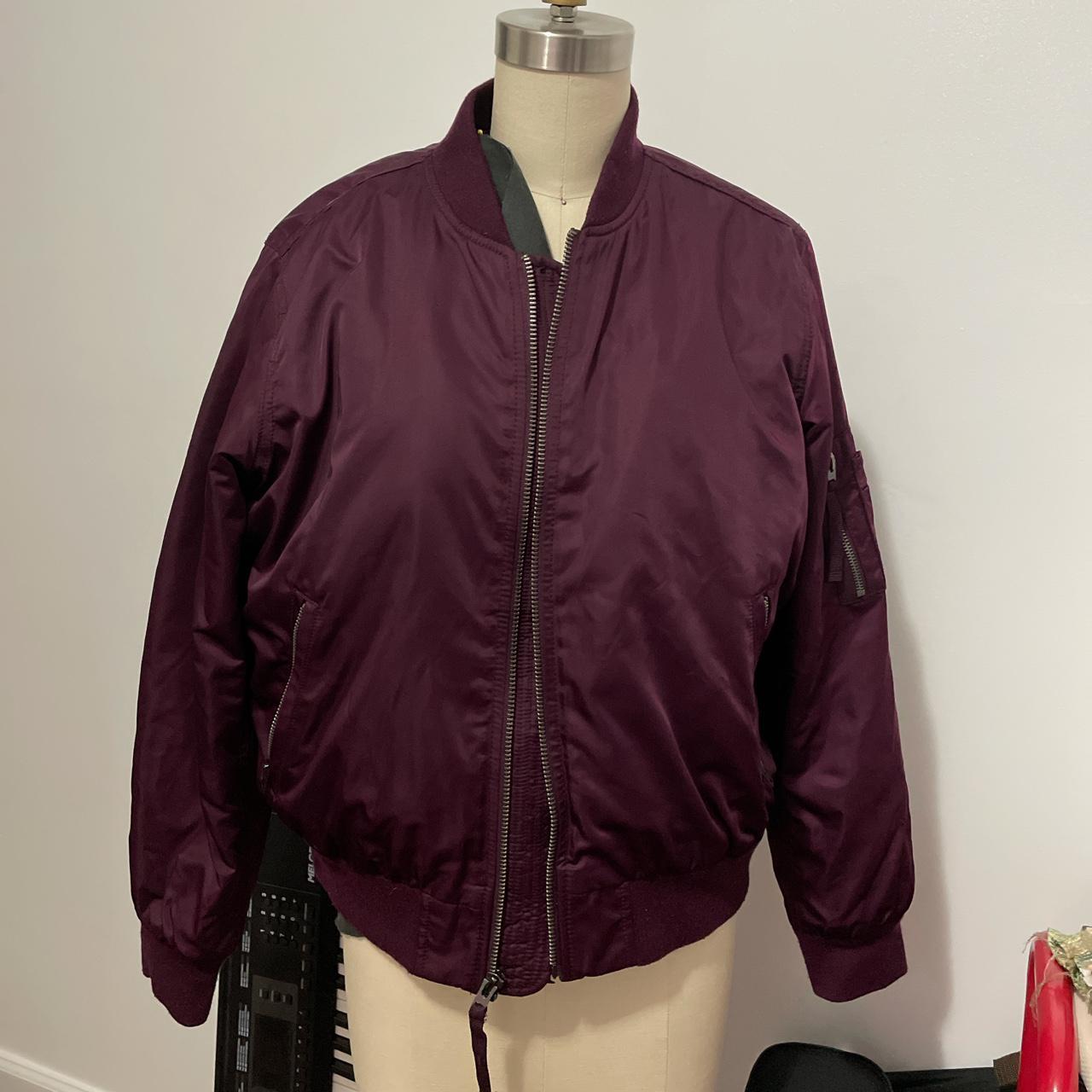 Burgundy Bomber Jacket Size: M Brand:... - Depop