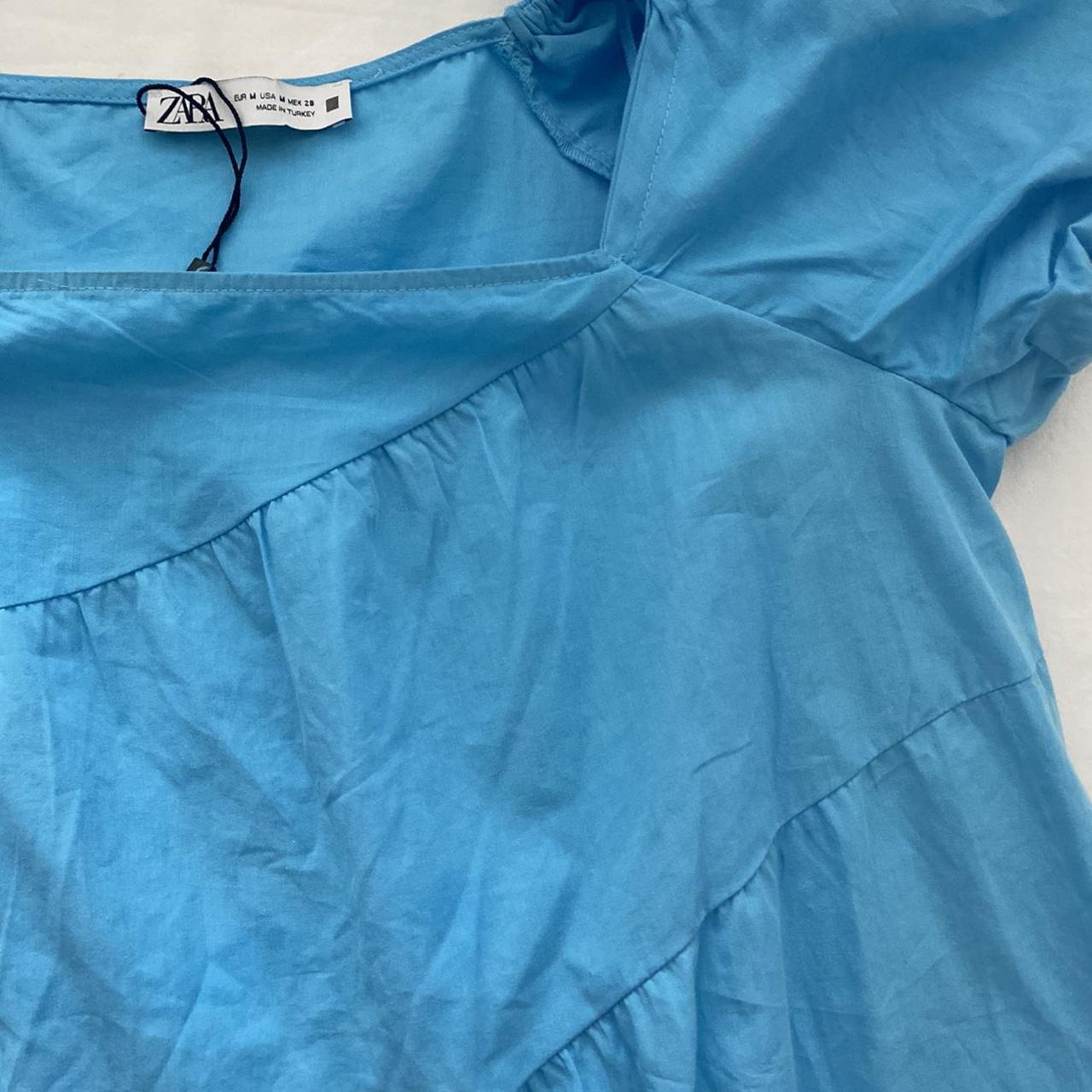 blue zara dress. mid dress. only worn once!! super... - Depop