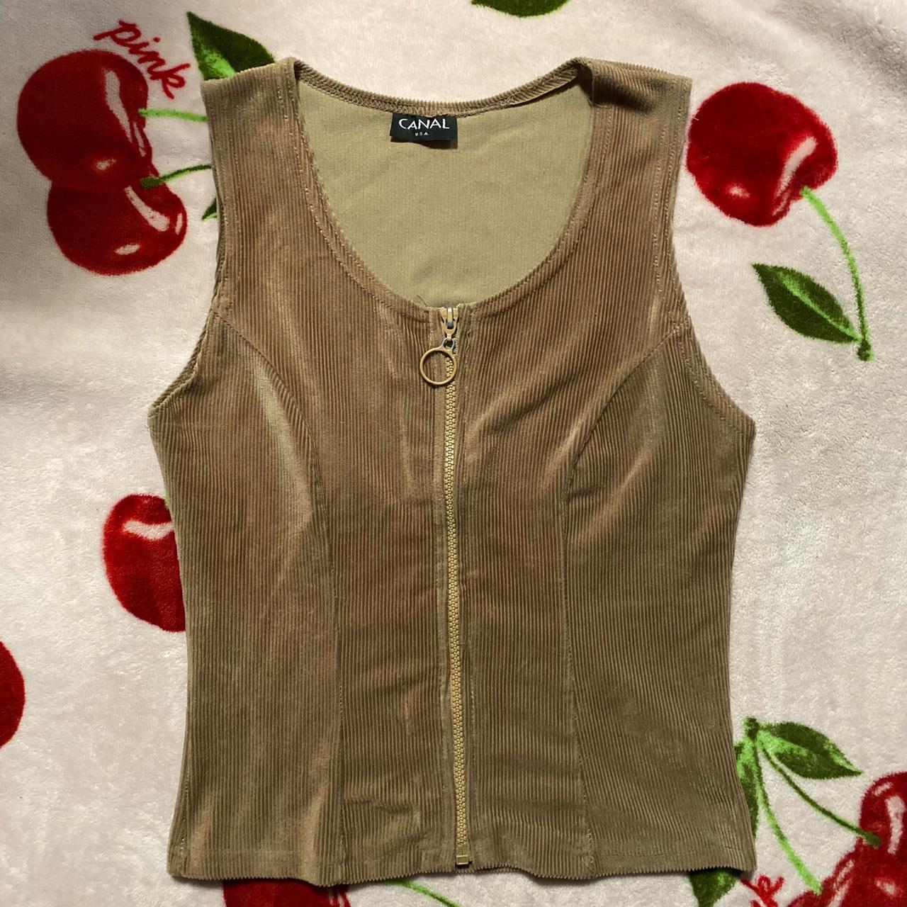 Corduroy type zip up tank top. Super cute cropped... - Depop