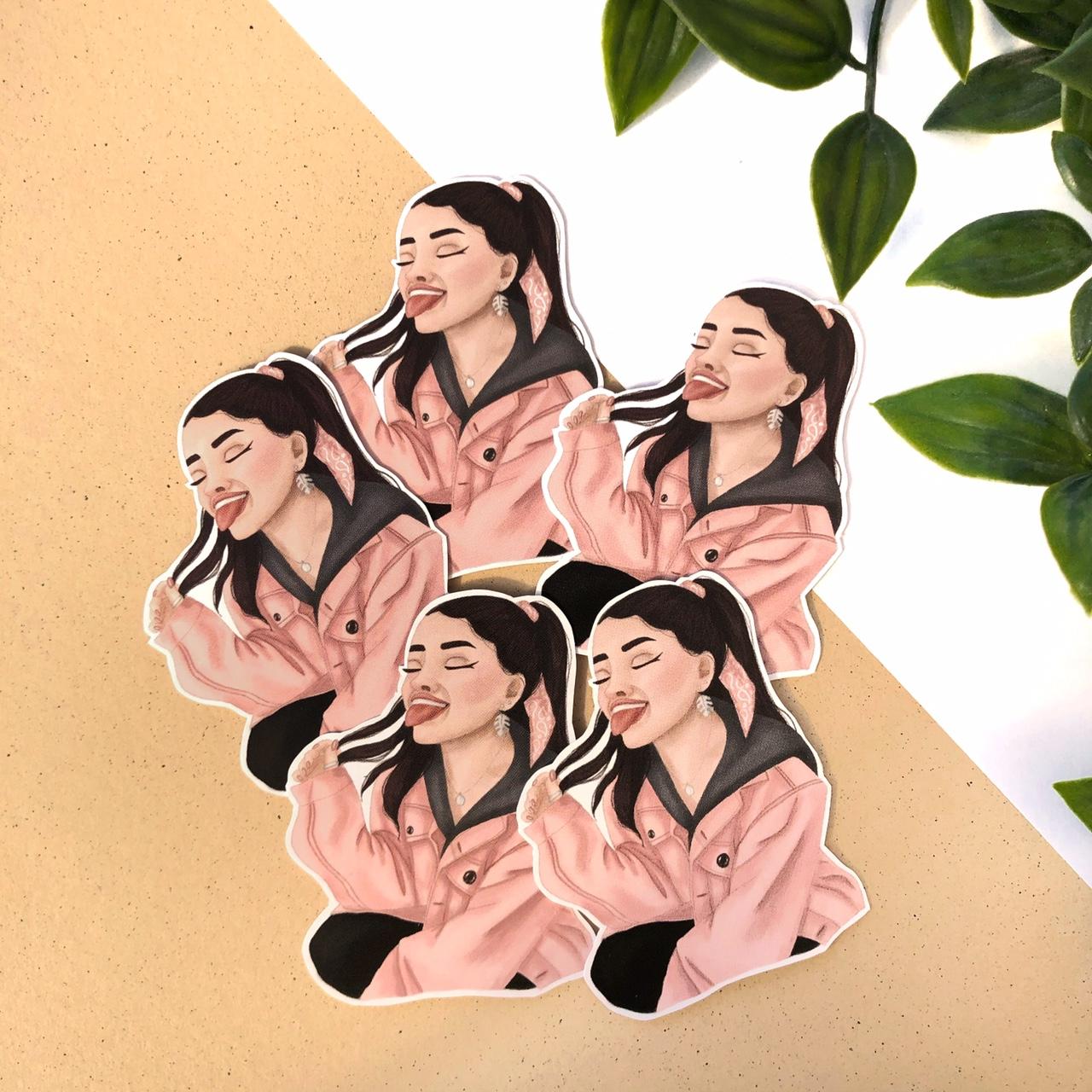 pink vinyl sticker, stylised character digital... - Depop