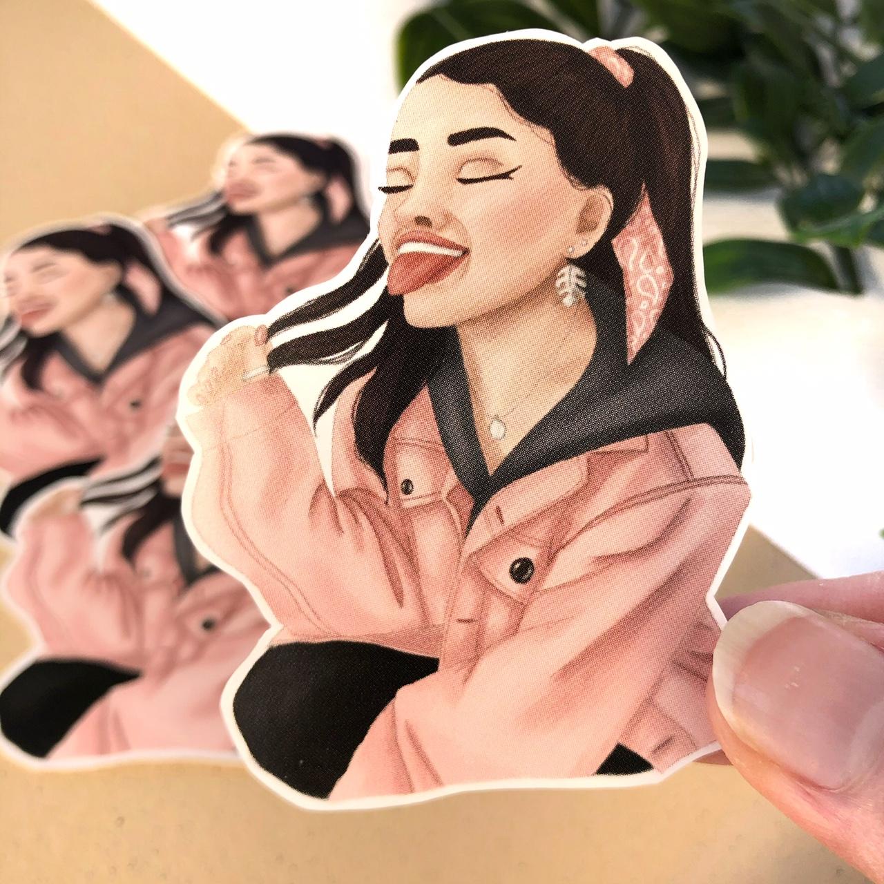 pink vinyl sticker, stylised character digital... - Depop