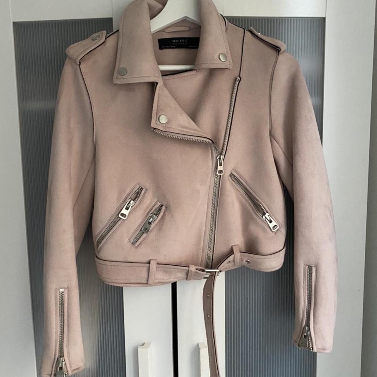 Zara Pink Jacket with zip and buckles #zara... - Depop