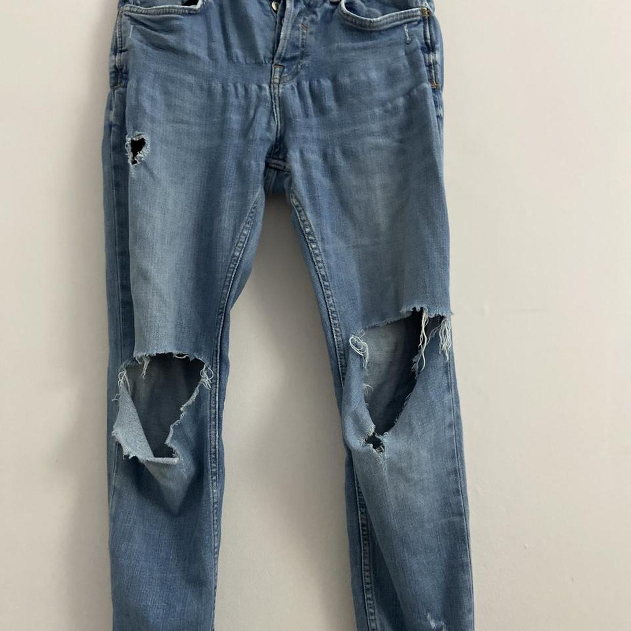 BLUE DENIM RIPPED JEANS used VERY STRETCHY #denim... - Depop