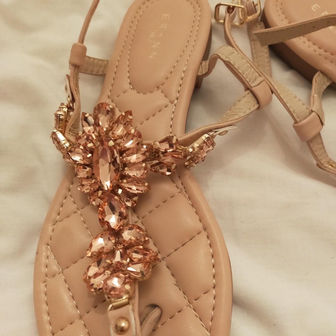 Rose coloured sandals with gem stones boutique worn... - Depop