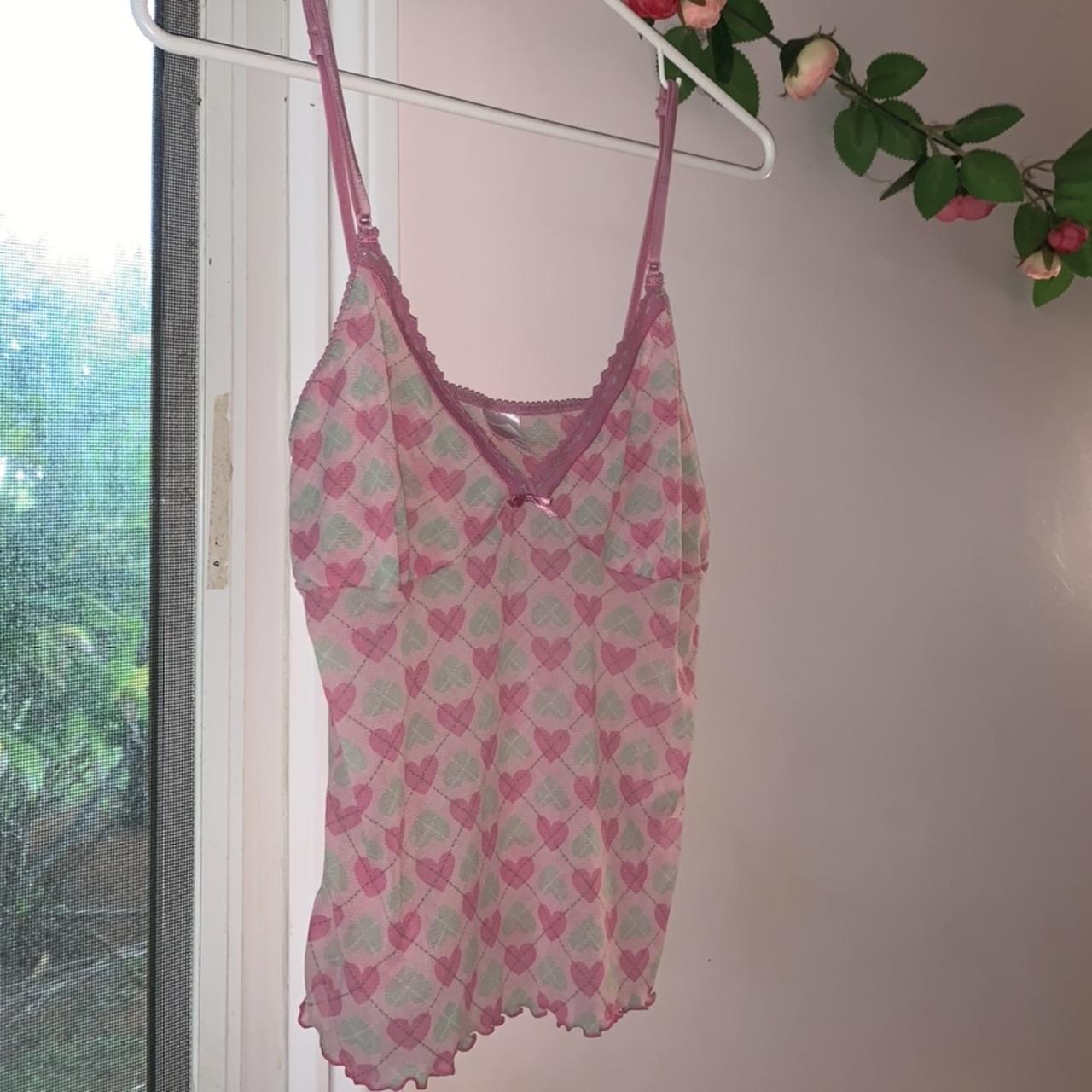 pink and green mesh heart cami - TAKING... - Depop